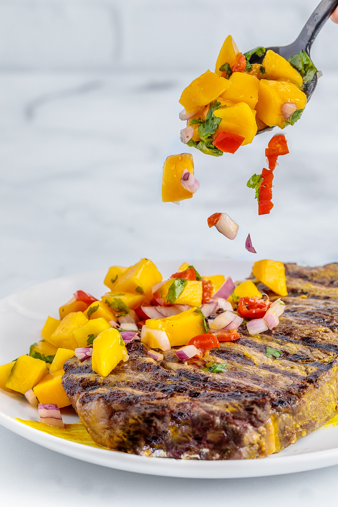Mustard Grilled Steak with Mango Salsa | Southern FATTY